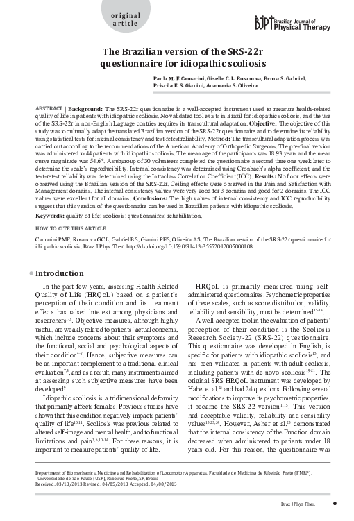 (PDF) The Brazilian version of the SRS-22r questionnaire for idiopathic ...