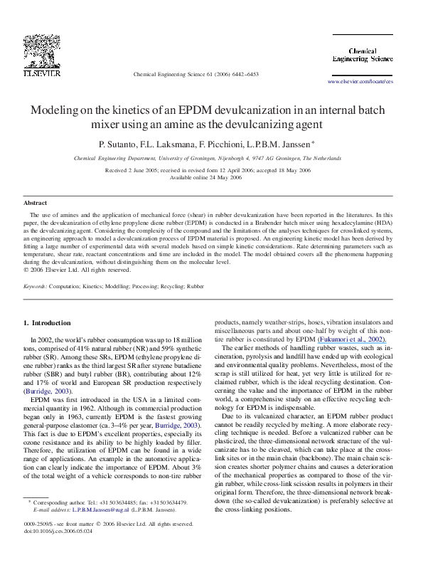 (PDF) Modeling on the kinetics of an EPDM devulcanization in an ...