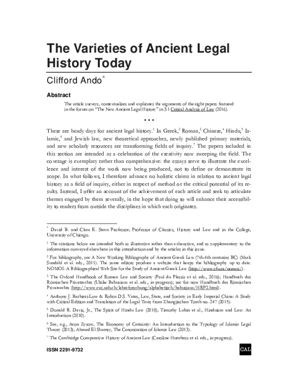 (PDF) The Varieties of Ancient Legal History Today