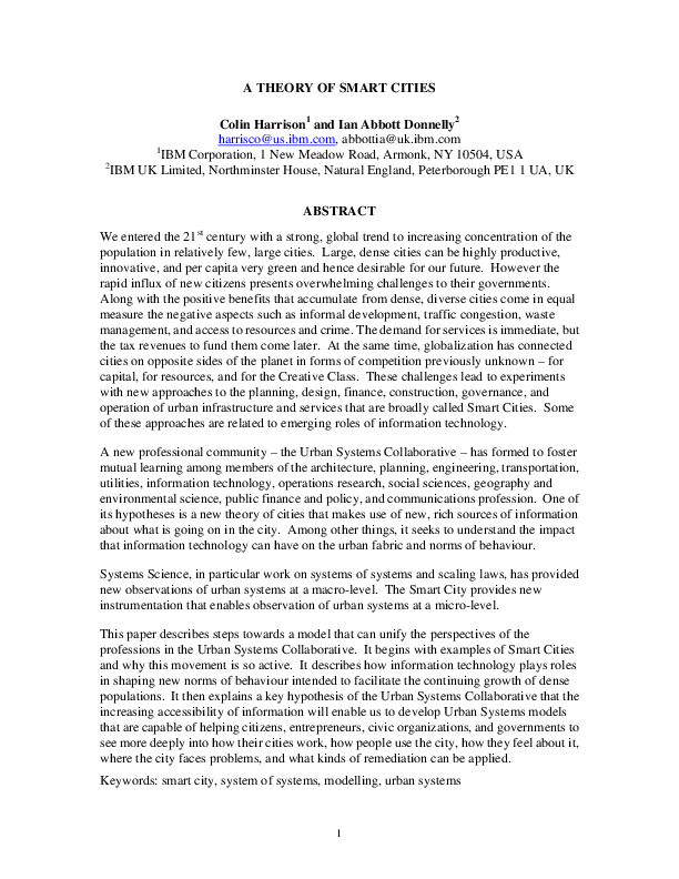 (PDF) A THEORY OF SMART CITIES