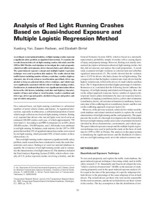 Pdf Characteristics Of Rear End Accidents At Signalized Intersections Using Multiple Logistic