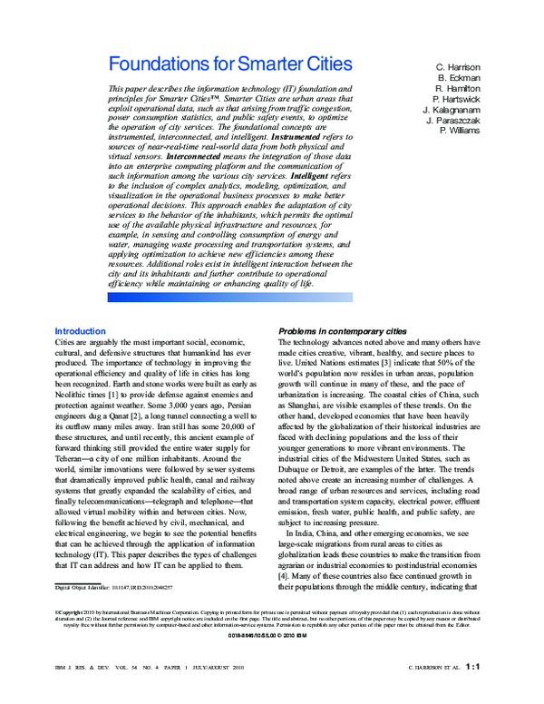 (PDF) Foundations for Smarter Cities