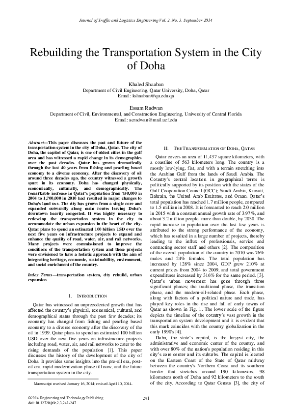 (PDF) Rebuilding the Transportation System in the City of Doha