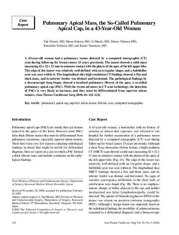 (PDF) Pulmonary apical mass, the so-called pulmonary apical cap, in a ...