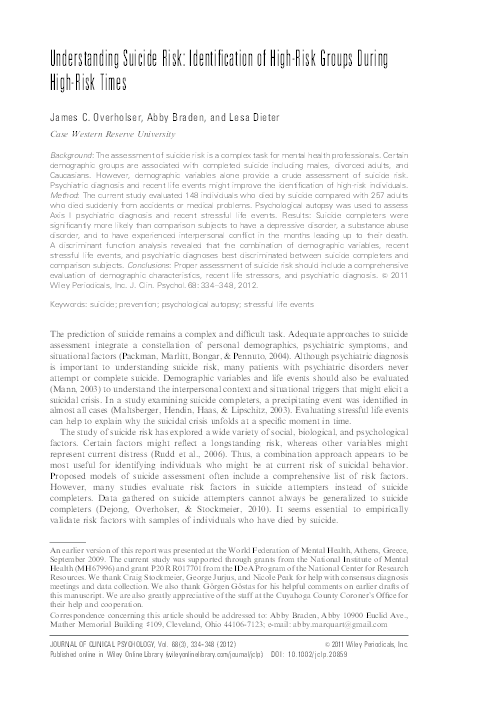 (PDF) Understanding suicide risk: identification of high-risk groups ...