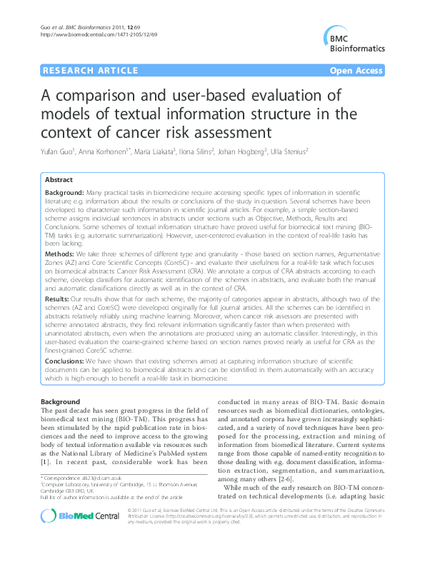 Pdf A Comparison And User Based Evaluation Of Models Of Textual Information Structure In The