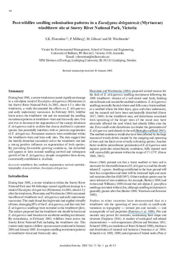 (PDF) Post-wildfire seedling colonisation patterns in a Eucalyptus ...
