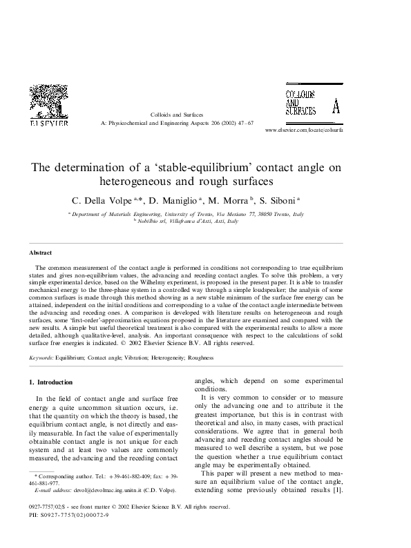 (PDF) The determination of a ‘stable-equilibrium’ contact angle on ...