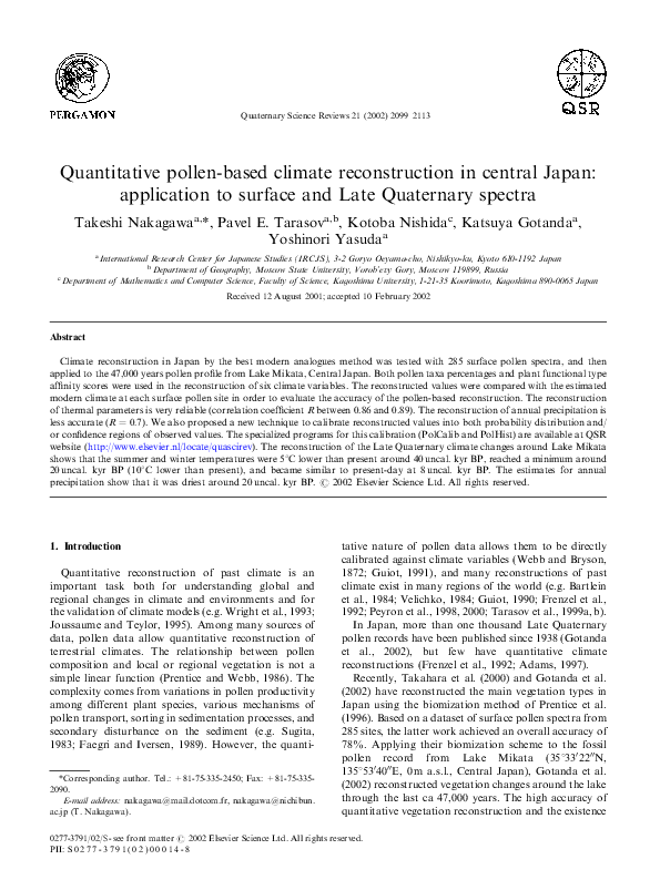(PDF) Quantitative pollen-based climate reconstruction in central Japan ...