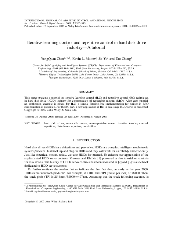 (PDF) Iterative learning control and repetitive control in hard disk drive industry—A tutorial