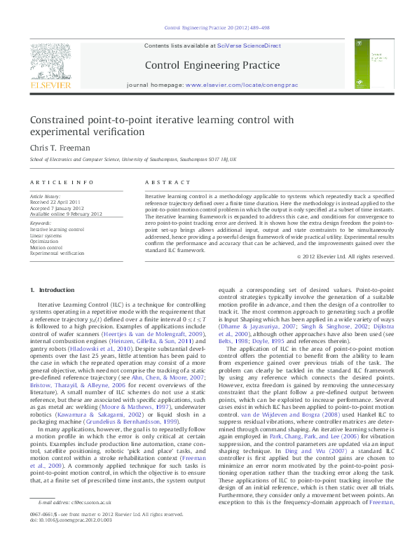 Pdf Constrained Point To Point Iterative Learning Control With Experimental Verification