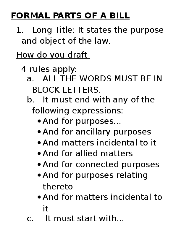 (DOC) FORMAL PARTS OF A BILL