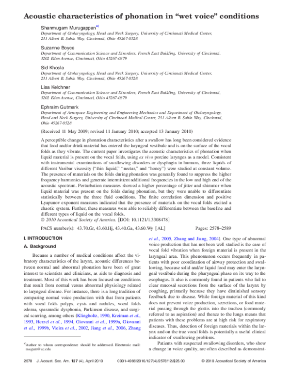 (PDF) Acoustic characteristics of phonation in “wet voice” conditions