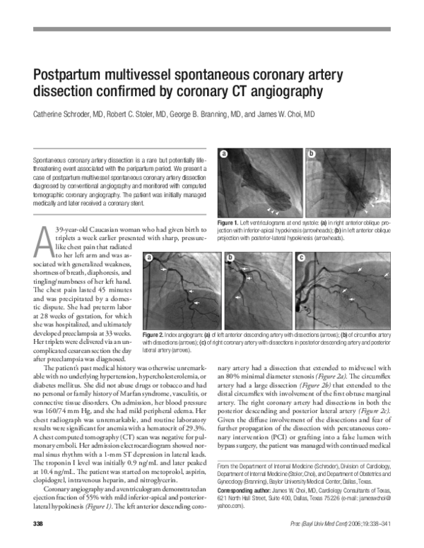 (PDF) Postpartum multivessel spontaneous coronary artery dissection ...