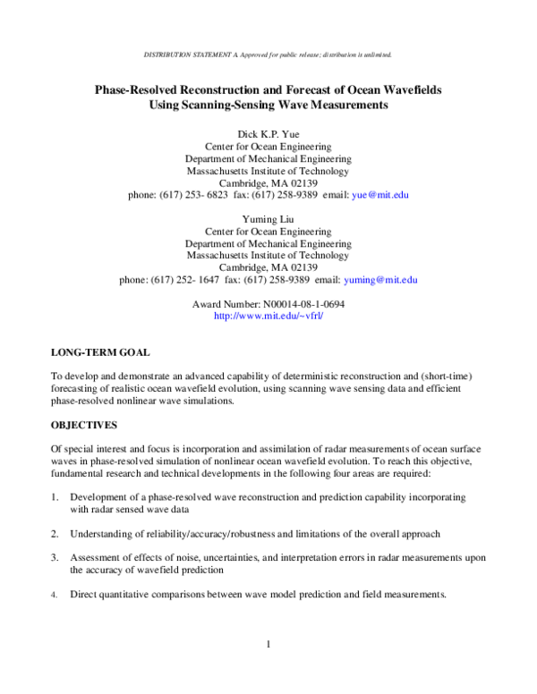 (PDF) Phase-Resolved Reconstruction and Forecast of Ocean Wavefields Using Scanning-Sensing Wave ...