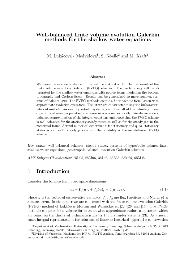 (PDF) Well-balanced finite volume evolution Galerkin methods for the shallow water equations ...