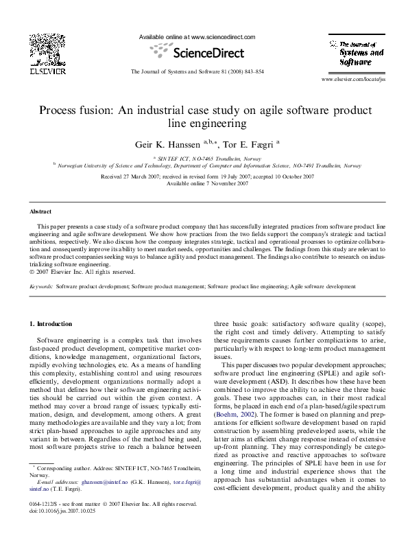 (PDF) Process fusion: An industrial case study on agile software product line engineering