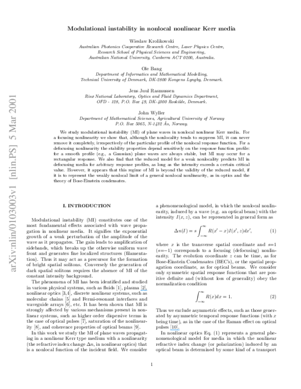 (PDF) Modulational instability in nonlocal nonlinear Kerr media