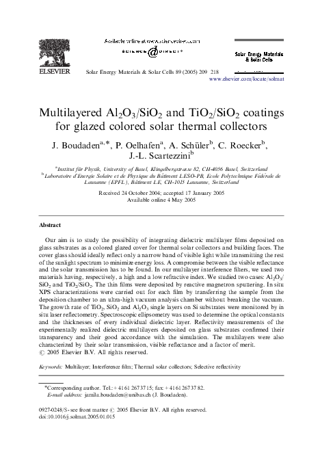 (PDF) Multilayered Al2O3/SiO2 and TiO2/SiO2 coatings for glazed colored solar thermal collectors