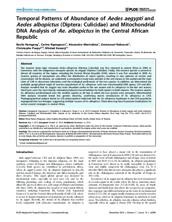 (PDF) Temporal Patterns of Abundance of Aedes aegypti and Aedes albopictus (Diptera: Culicidae ...