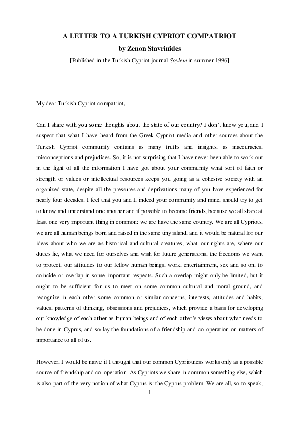 (PDF) A LETTER TO A TURKISH CYPRIOT COMPATRIOT