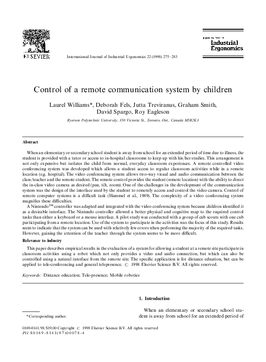 (PDF) Control of a remote communication system by children