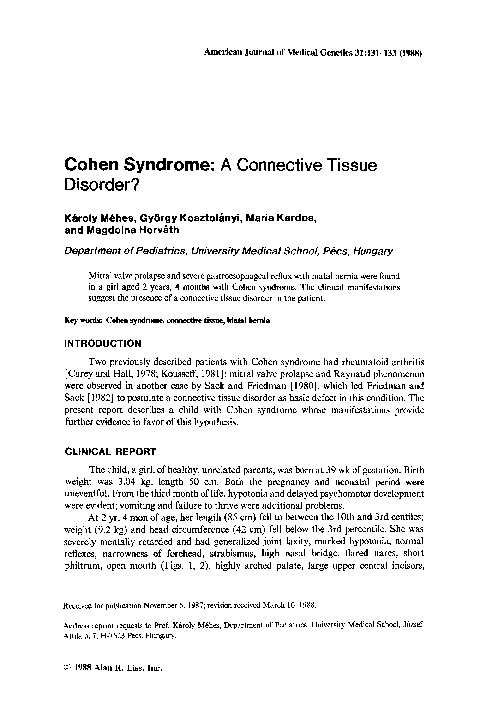 (PDF) Cohen syndrome: A connective tissue disorder?