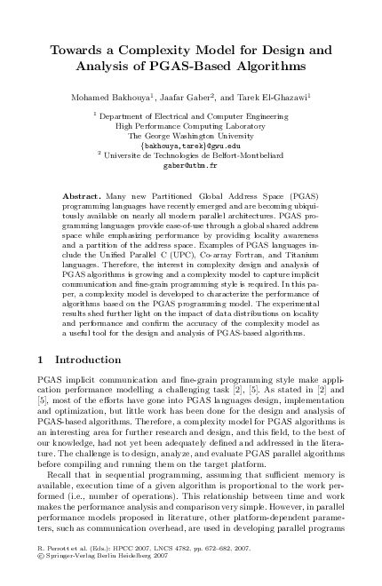 Pdf Complexity Model For Pgas Algorithms Analysis