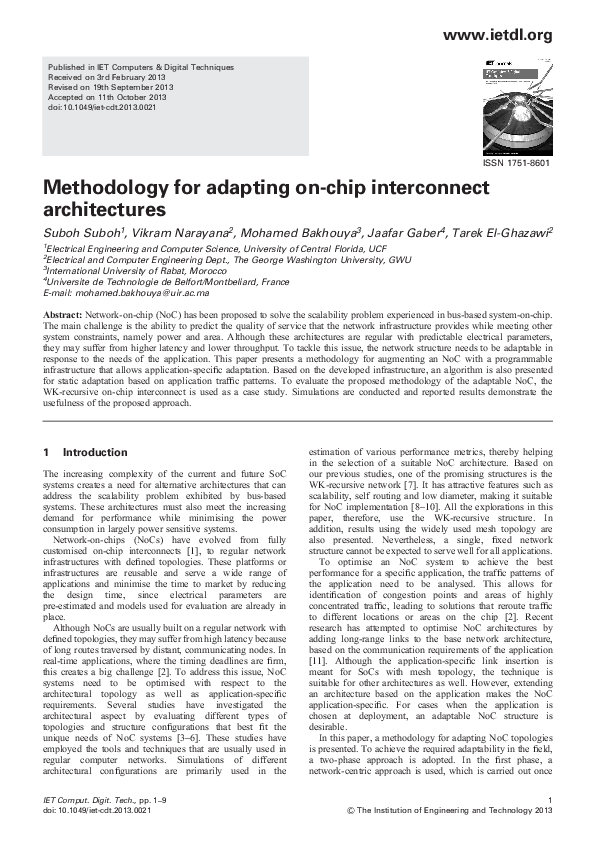 Pdf Methodology For Adapting On Chip Interconnect Architectures