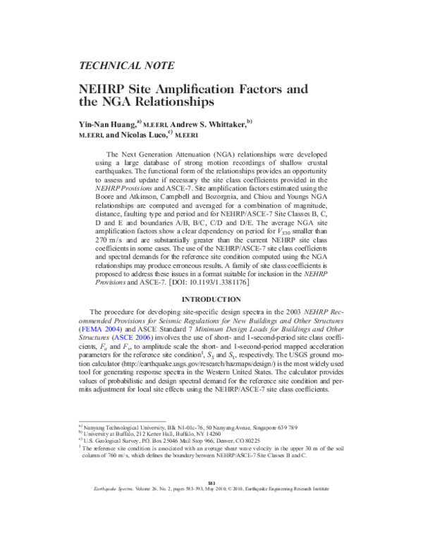 (PDF) NEHRP Site Amplification Factors and the NGA Relationships