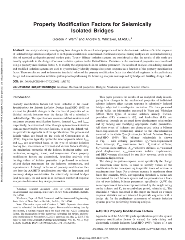 Pdf Property Modification Factors For Seismically Isolated Bridges
