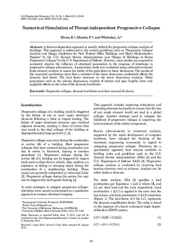 (PDF) Numerical Simulation of Threat-Independent Progressive Collapse