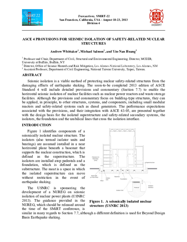 (PDF) ASCE 4 provisions for seismic isolation of safety-related nuclear ...