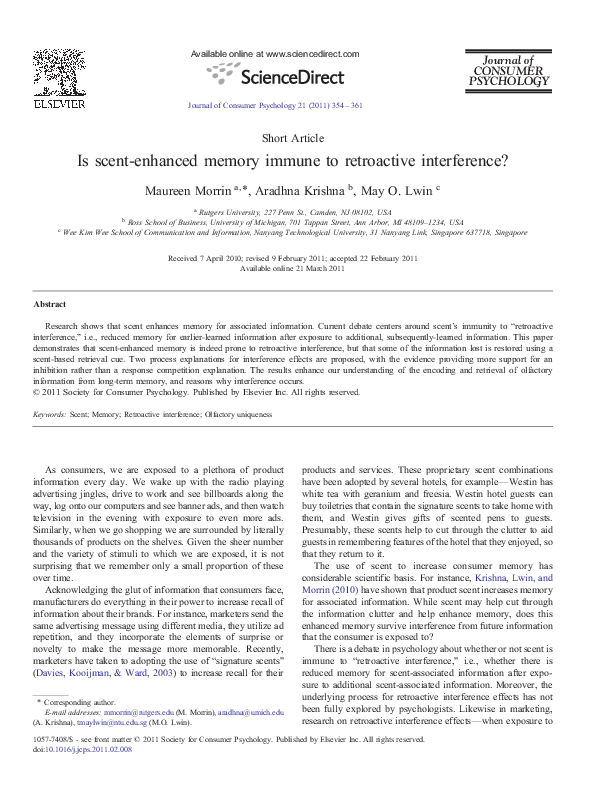 (PDF) Is scent-enhanced memory immune to retroactive interference?