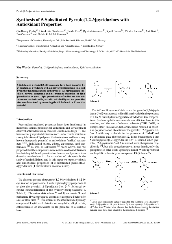 (PDF) Synthesis of 5-Substituted Pyrrolo[1,2-b]pyridazines with Antioxidant Properties