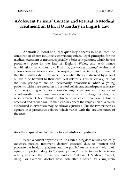(PDF) Adolescent Patients' Consent and Refusal to Medical Treatment: an ...