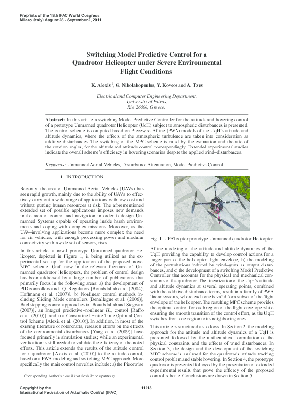 Pdf Switching Model Predictive Control For A Quadrotor Helicopter Under Severe Environmental