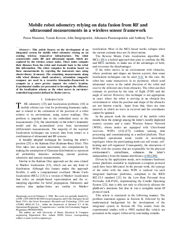 Pdf Mobile Robot Odometry Relying On Data Fusion From Rf And