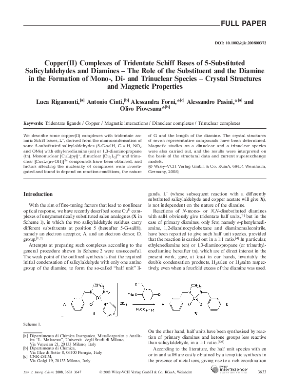 (PDF) Copper(II) Complexes of Tridentate Schiff Bases of 5-Substituted Salicylaldehydes and ...