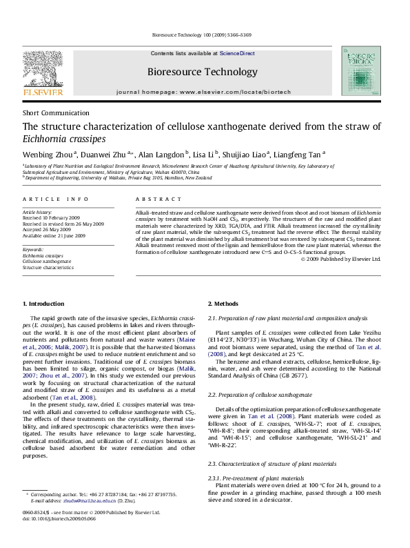 (PDF) The structure characterization of cellulose xanthogenate derived ...