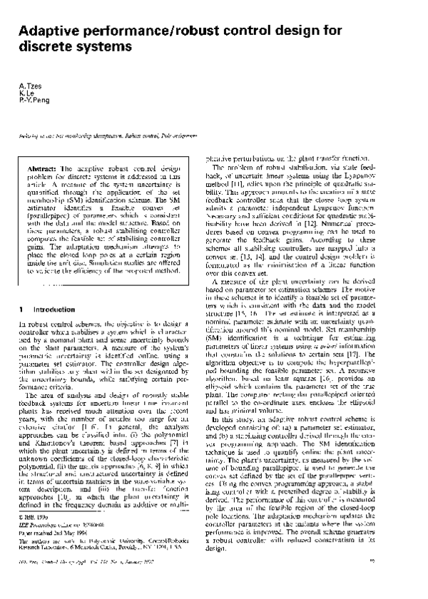(PDF) Adaptive performance/robust control design for discrete systems