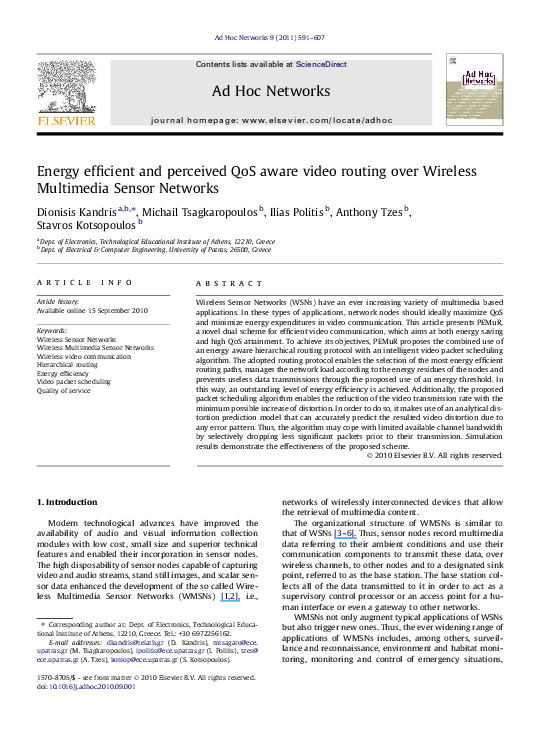 (PDF) Energy efficient and perceived QoS aware video routing over Wireless Multimedia Sensor ...