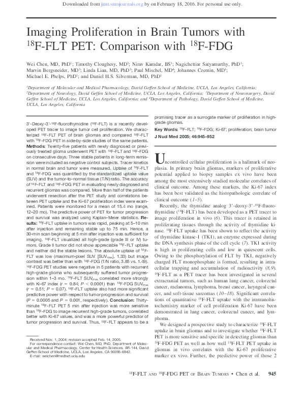 (PDF) Imaging proliferation in brain tumors with 18F-FLT PET ...