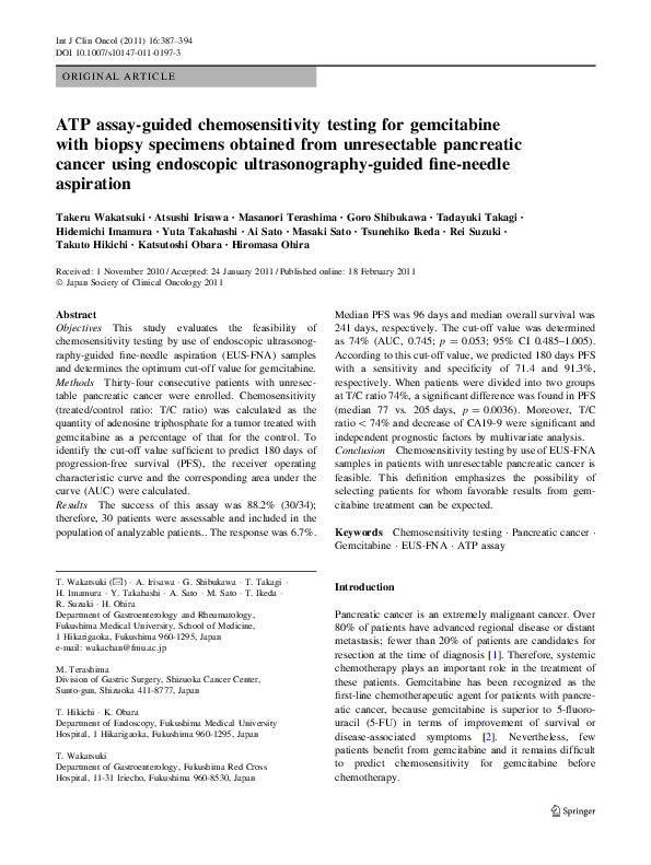 (PDF) ATP assay-guided chemosensitivity testing for gemcitabine with ...
