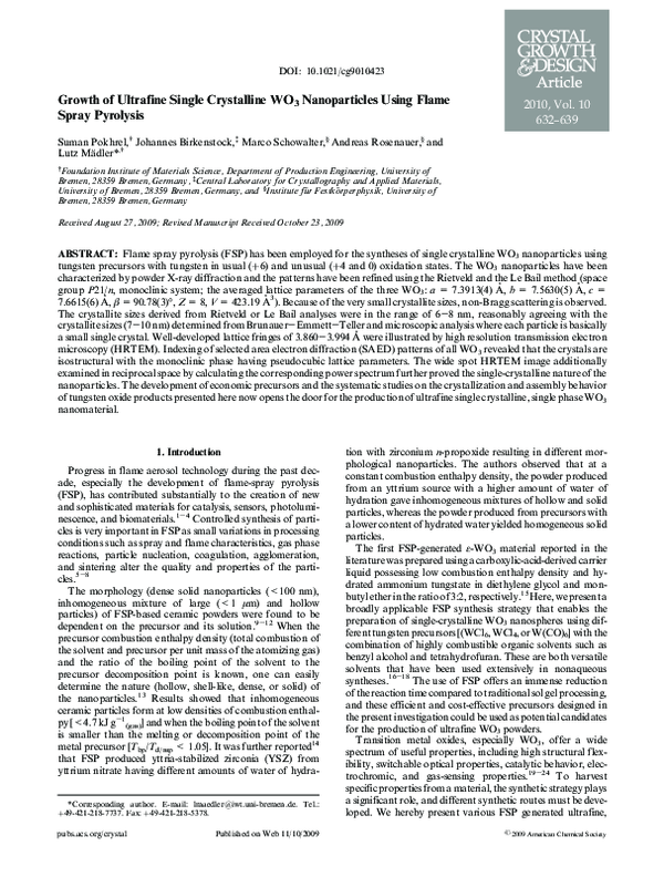 (PDF) Growth of Ultrafine Single Crystalline WO 3 Nanoparticles Using ...