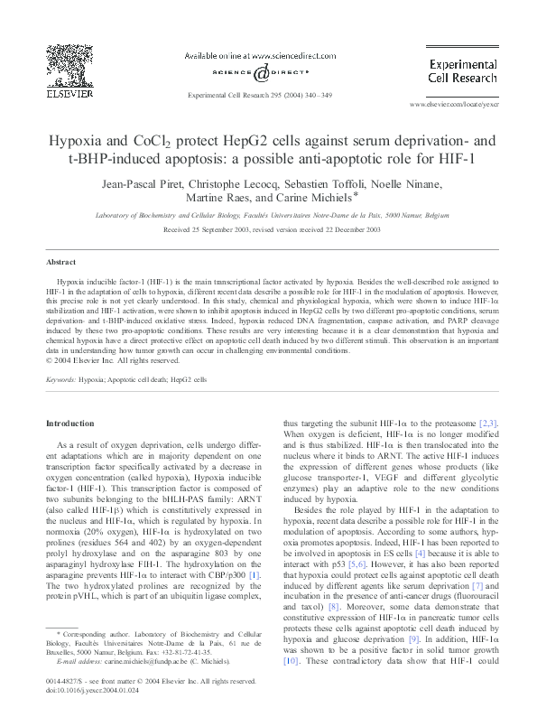(PDF) Hypoxia and CoCl2 protect HepG2 cells against serum deprivation ...