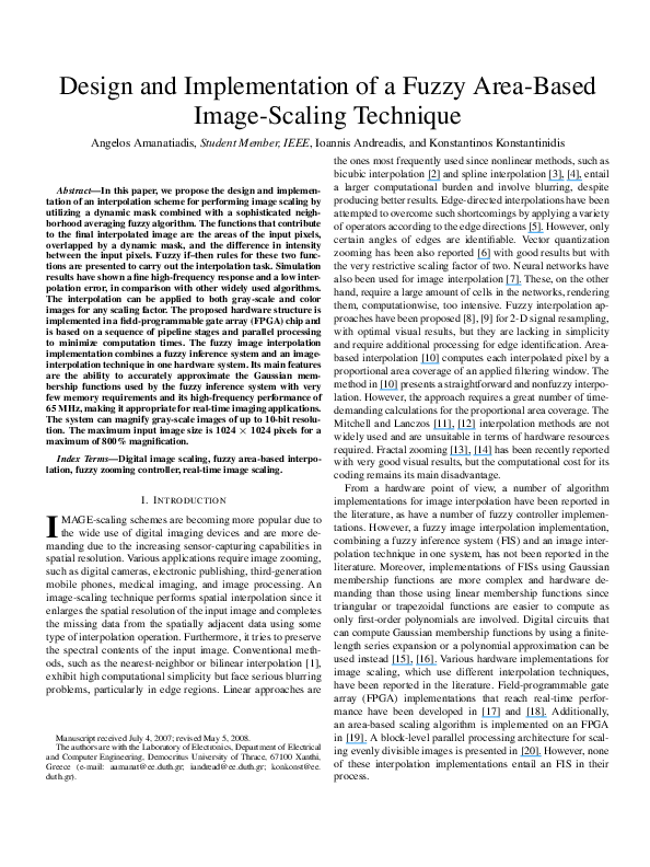 Pdf Design And Implementation Of A Fuzzy Area Based Image Scaling Technique