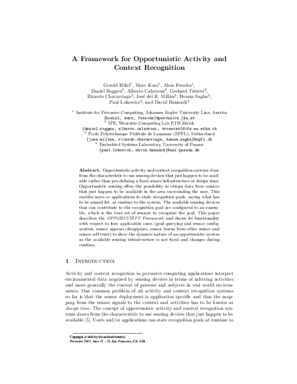 Pdf A Framework For Opportunistic Activity And Context Recognition