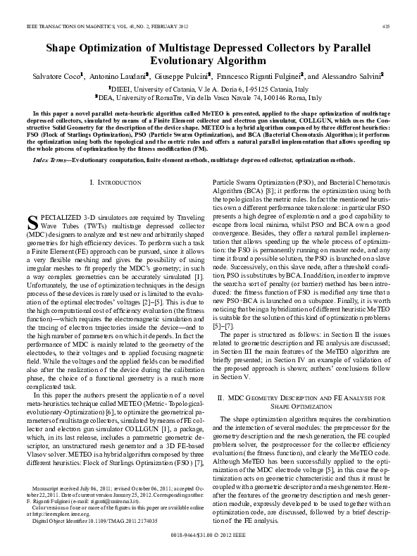 (PDF) Shape Optimization of Multistage Depressed Collectors by Parallel Evolutionary Algorithm
