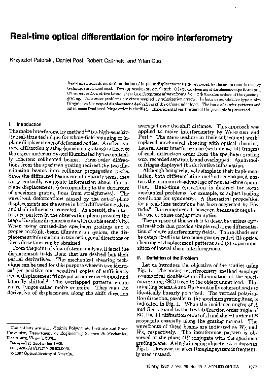 (PDF) Real-time optical differentiation for moire interferometry